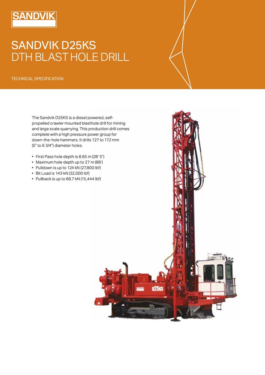 Sandvik D25KS 2011 Rotary Blasthole Tracked Drill Rig