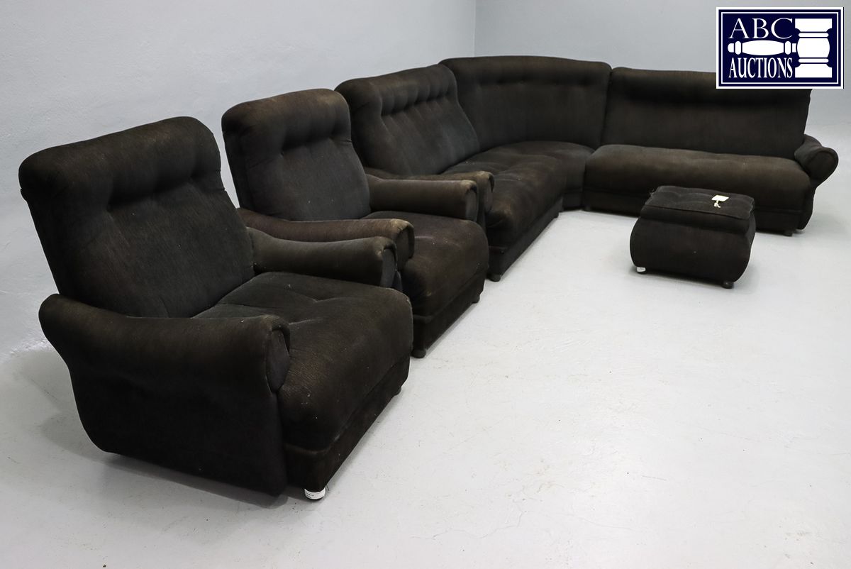 L - Shaped Lounge Suite Black Fabric (7 Seater 6 Piece) (1)